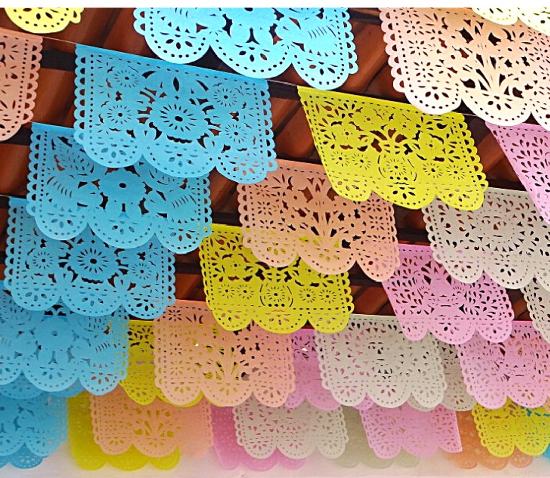 Mexican Papel Picado Pastel Colors, 5 PK, Fiesta Birthday Decorations ...
