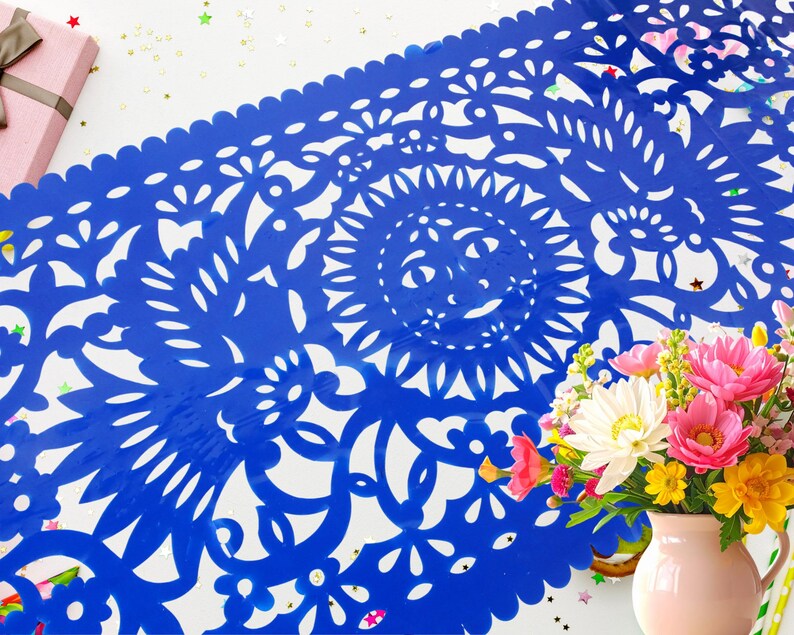 2 Pack, Blue Papel Picado, Plastic Table Runner, Mexican Fiesta Wedding ...