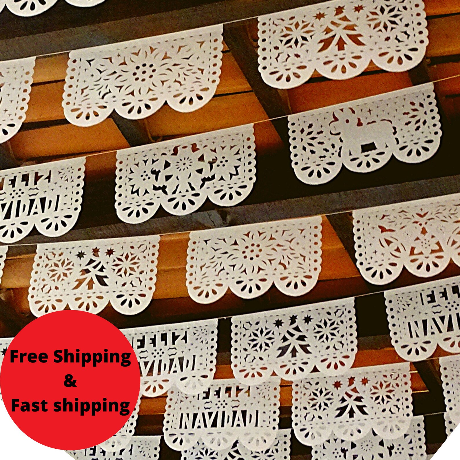 White papel picado banners Christmas banners5 PK over 60 ft | Etsy