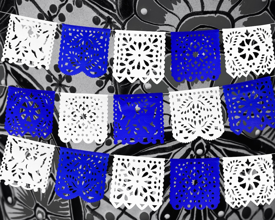 Talavera Blue & White Papel Picado Banners: Fiesta Party Decor, 50 Feet ...