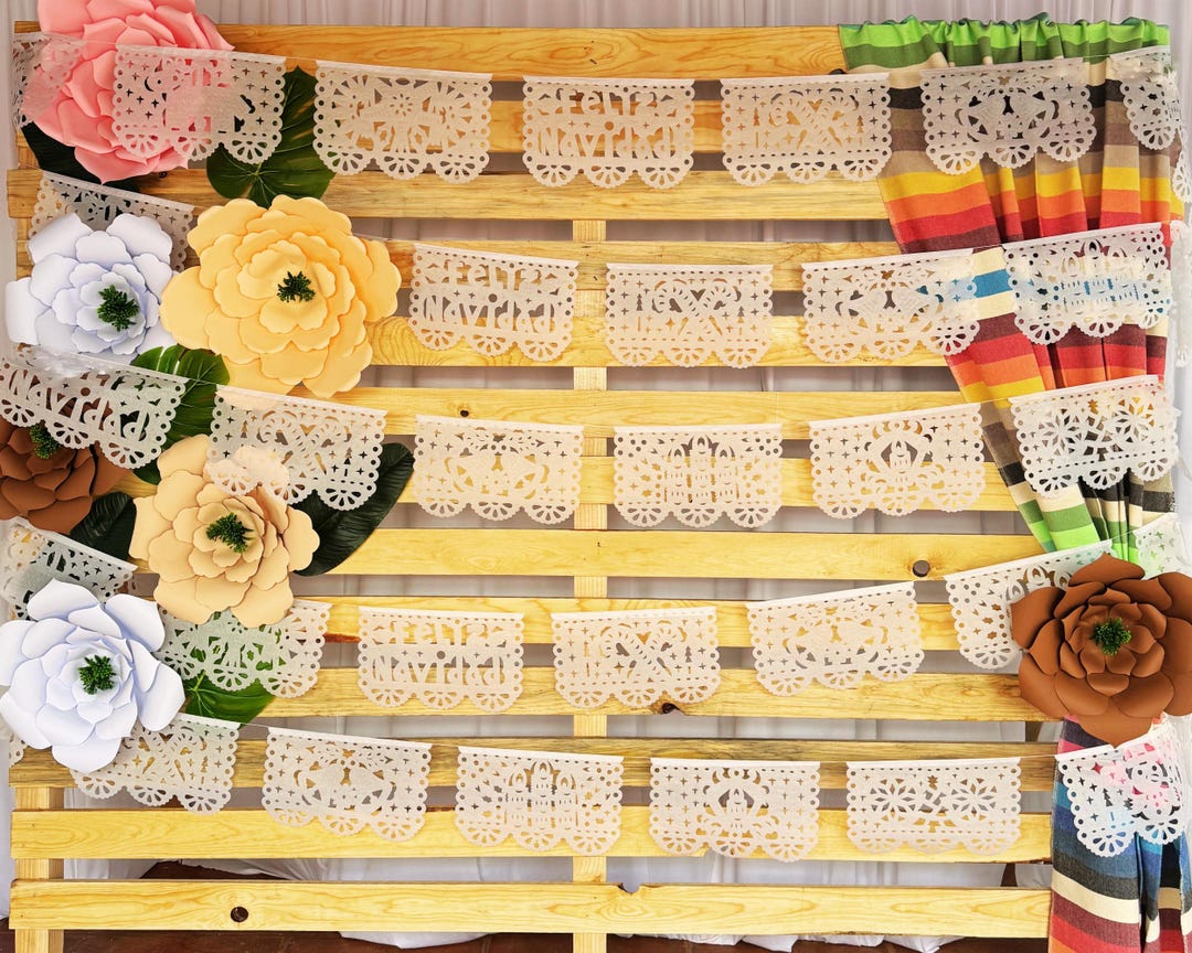 White Papel Picado Banners, Christmas Banners,5 PK Mexican Christmas ...