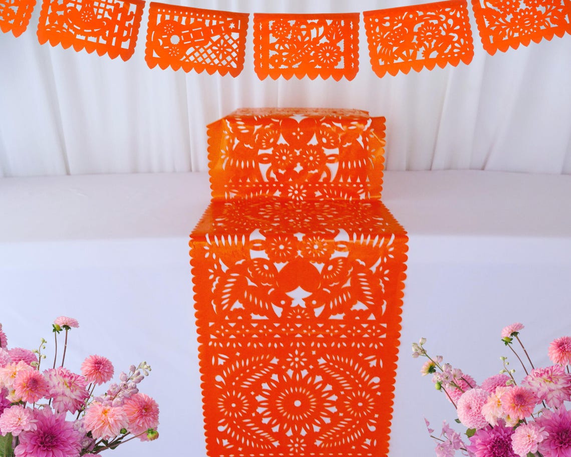 2 Pack, Orange Plastic Table Runners, Mexican Fiesta Decor, 20x72 ...