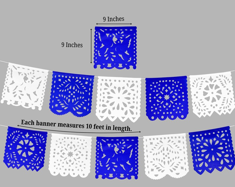 Talavera Blue & White Papel Picado Banners: Fiesta Party Decor, 50 Feet ...