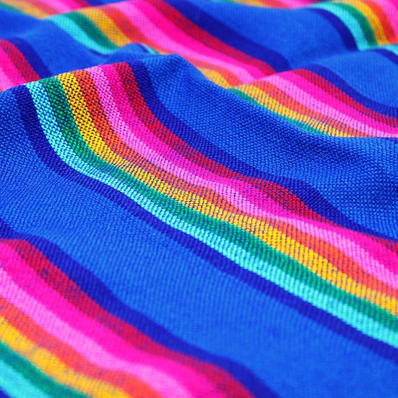 Tejido Mexicano Tejido Azul con rayas de colores Decoración | Etsy