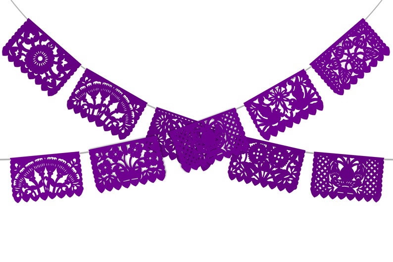 Papel picado Purple banner 12 feet long Fiesta decoration | Etsy