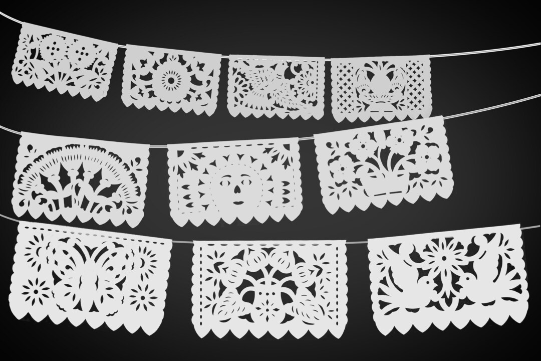White Banner Papel Picado, Fiesta Mexicana Decoration, Paper Picado ...