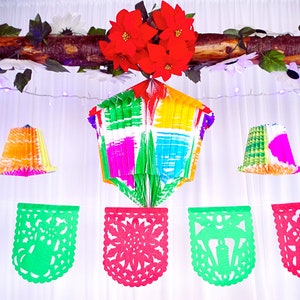 Navidad Papel Picado, 5 PK, Red and Green Papel Picado Banners, Small ...