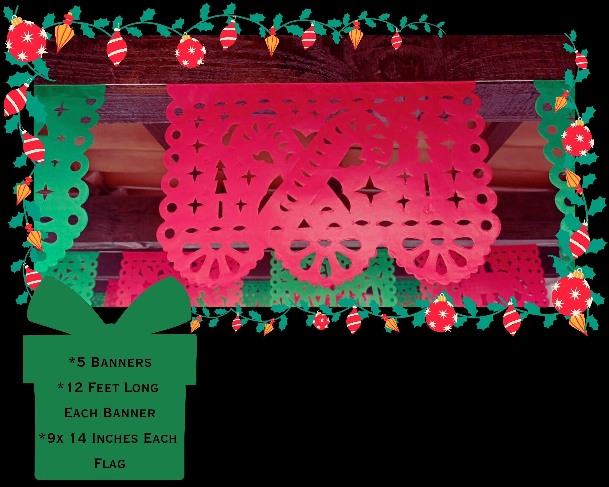 Red and Green Papel Picado Christmas Banners: Mexican Fiesta Decor (5 ...