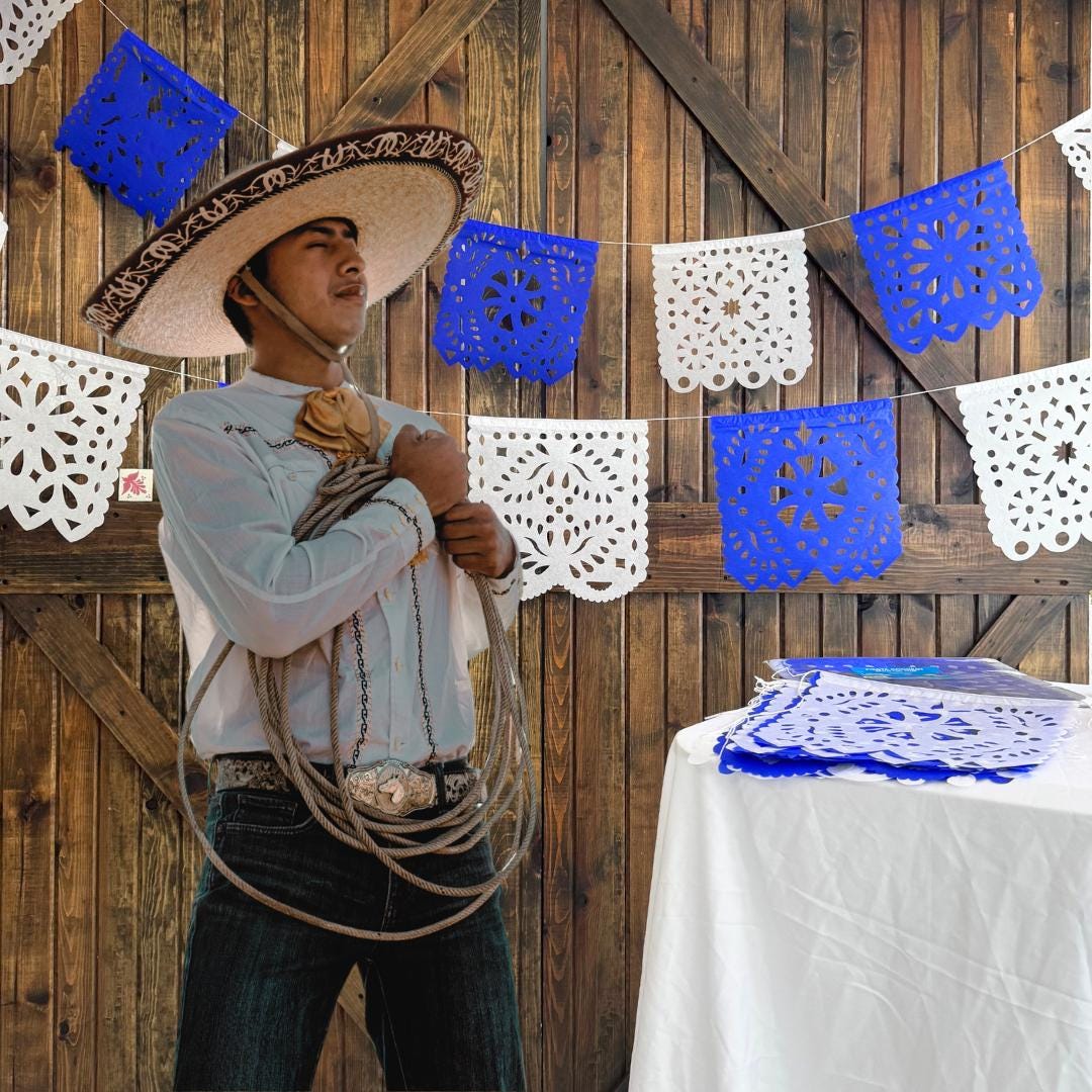 Talavera Blue & White Papel Picado Banners: Fiesta Party Decor, 50 Feet ...