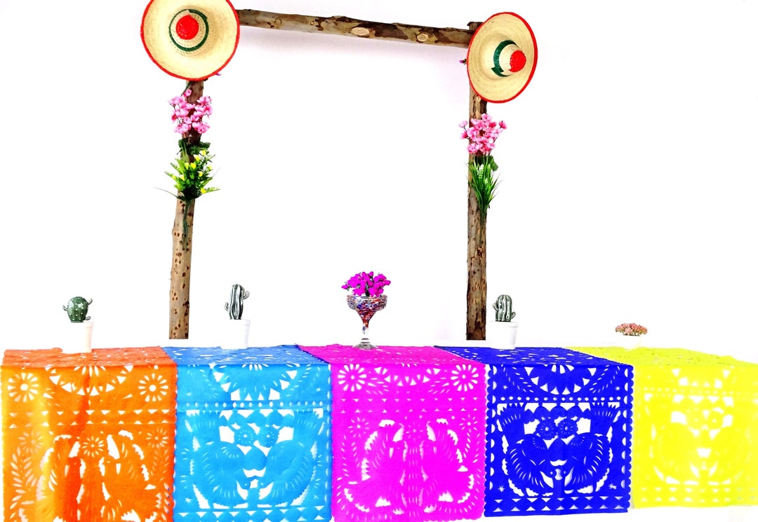 Paper Table Runner, Mexican Fiesta Themed Party, Papel Picado, Birthday ...
