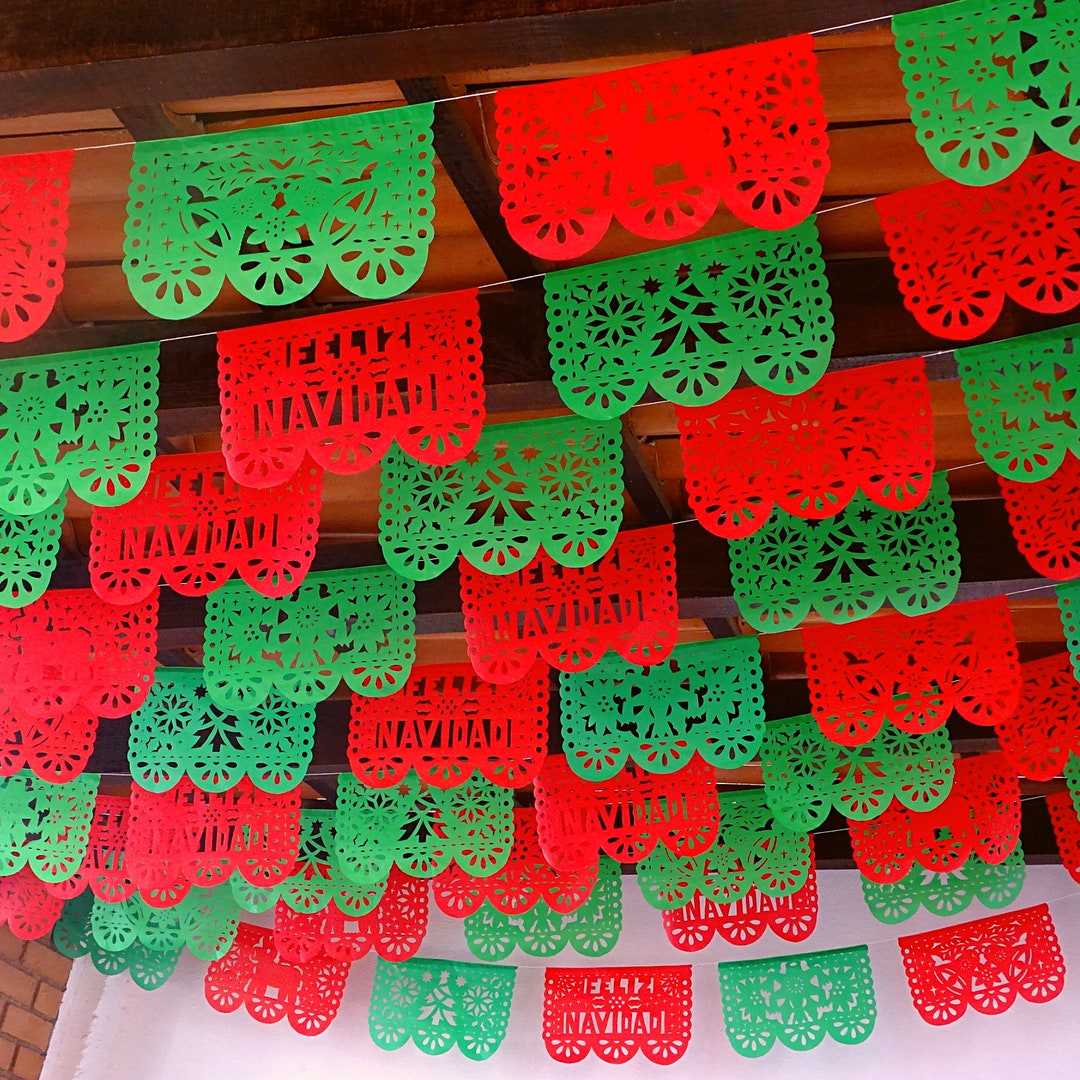 Red and Green Papel Picado Christmas Banners: Mexican Fiesta Decor (5 ...