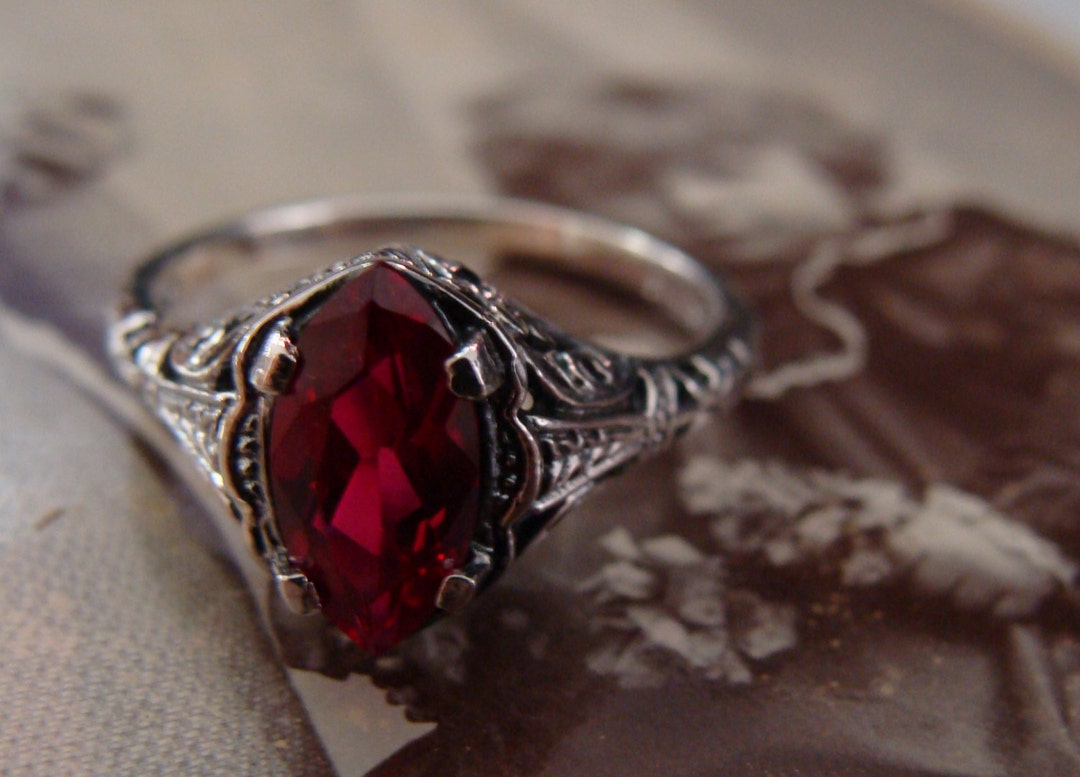 Lovely Sterling Ruby Marquis Ring Size 5.75 - Etsy