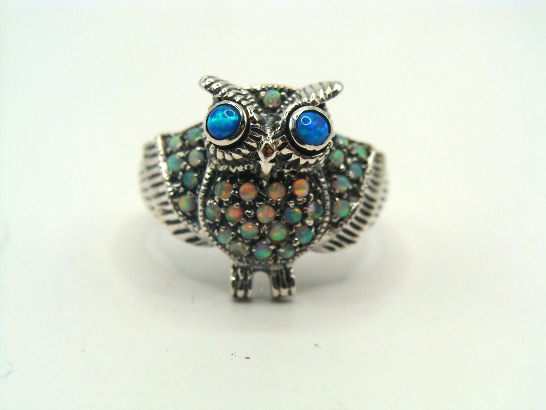 Unique Sterling Silver Black & White Opal Owl Ring Size 6.75 - Etsy
