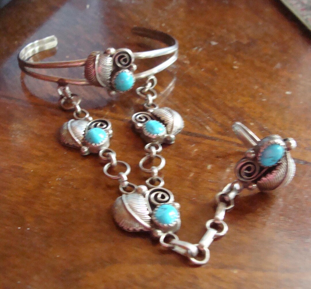Vtg 1960's Sterling Turquoise Slave Bracelet / Ring Size 7 Signed KC - Etsy