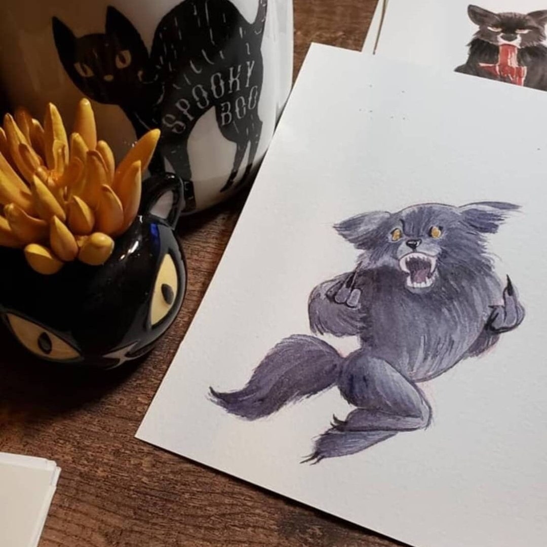 Werewolf Halloween Watercolor Painting Werewolf 8: Joanie a Cursed ...