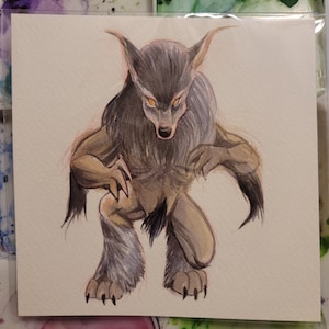 Werewolf Halloween Watercolor Painting Werewolf 14: Dog Warrior Soldier ...