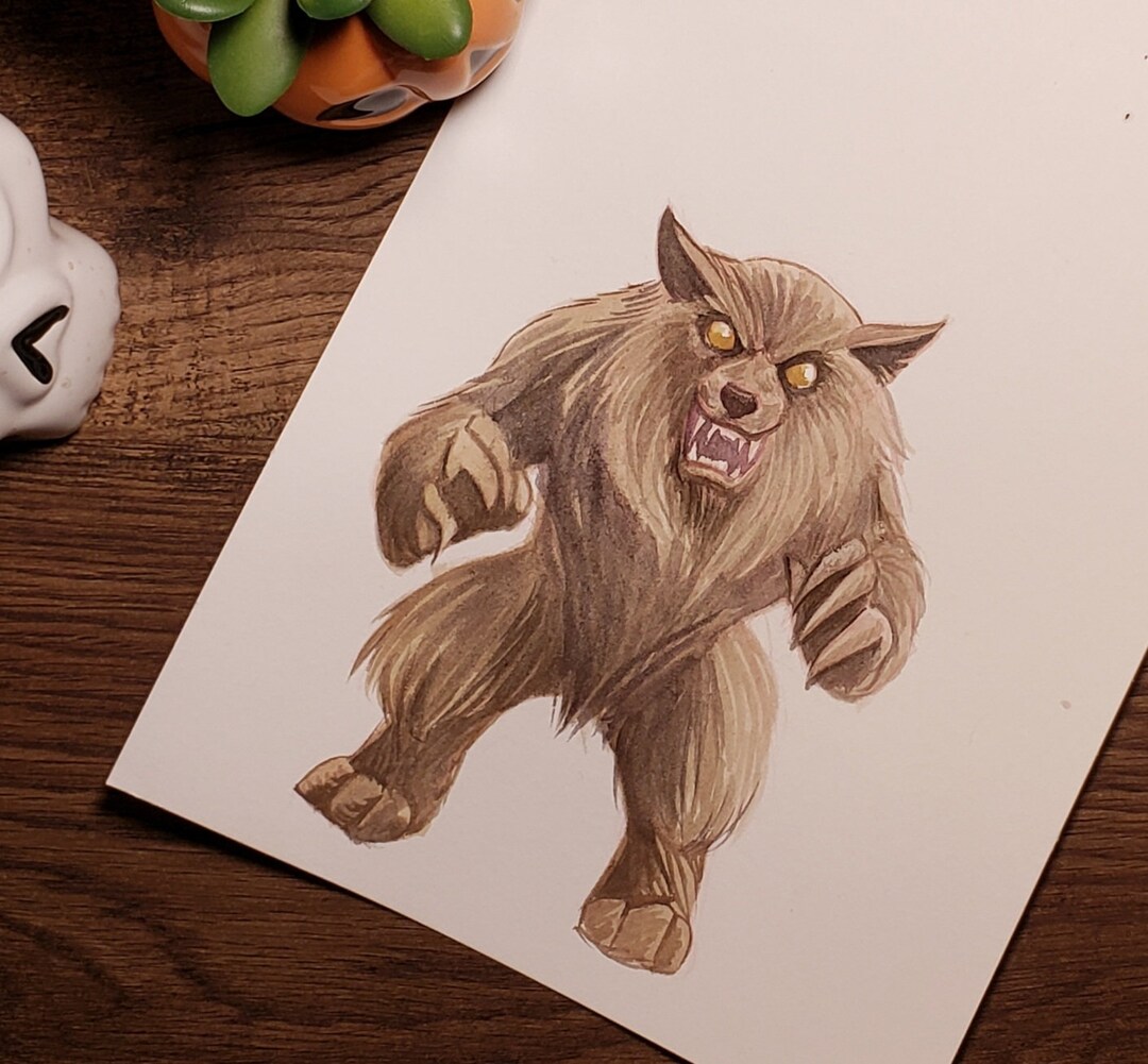 Werewolf Halloween Watercolor Painting Werewolf 9: Bad Ted - Etsy