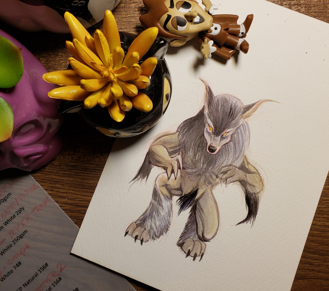 Werewolf Halloween Watercolor Painting Werewolf 14: Dog Warrior Soldier ...