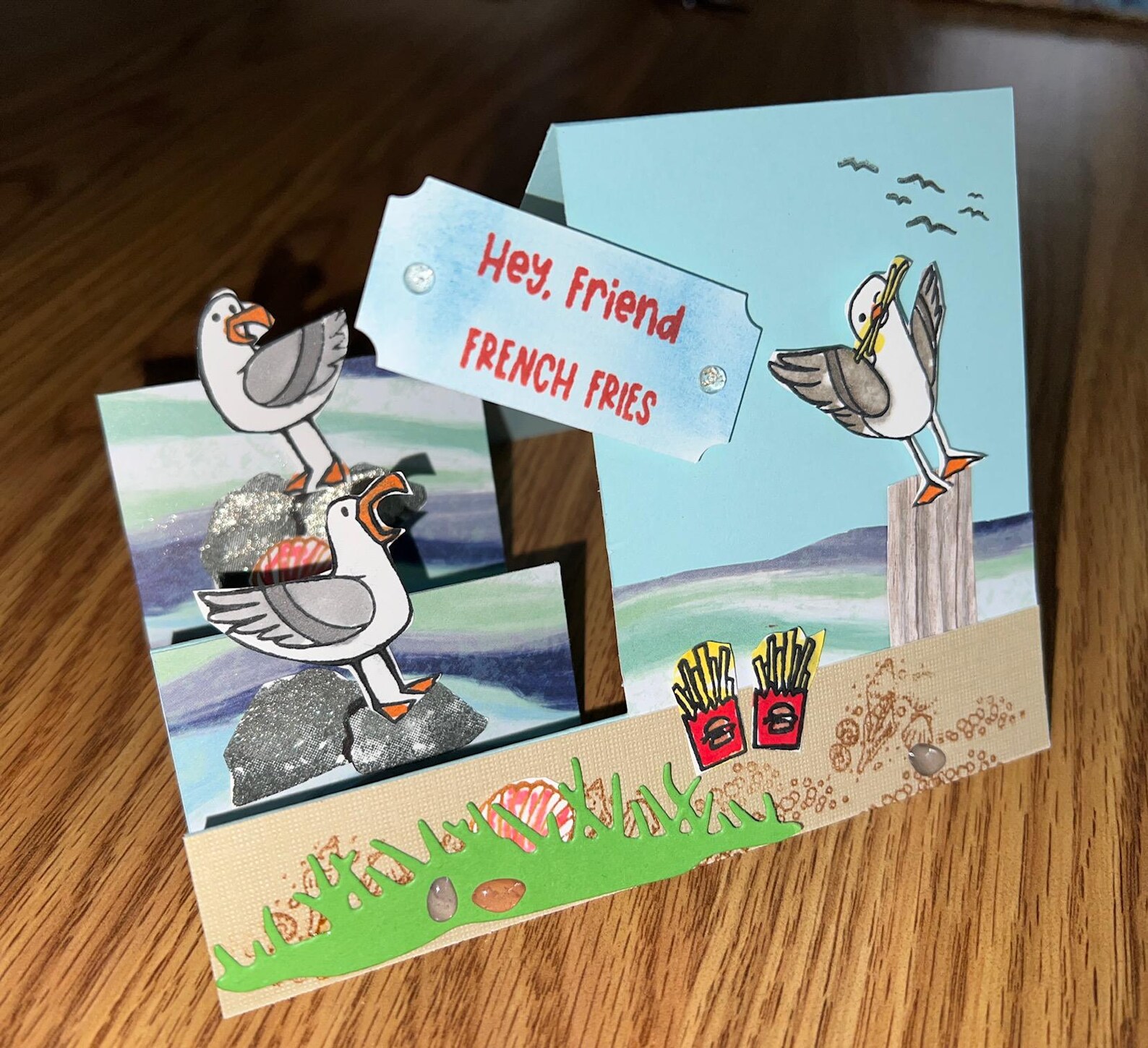 Sea Gulls, Birds. French Fries,step Card, Beach, Handmade, Note Card ...