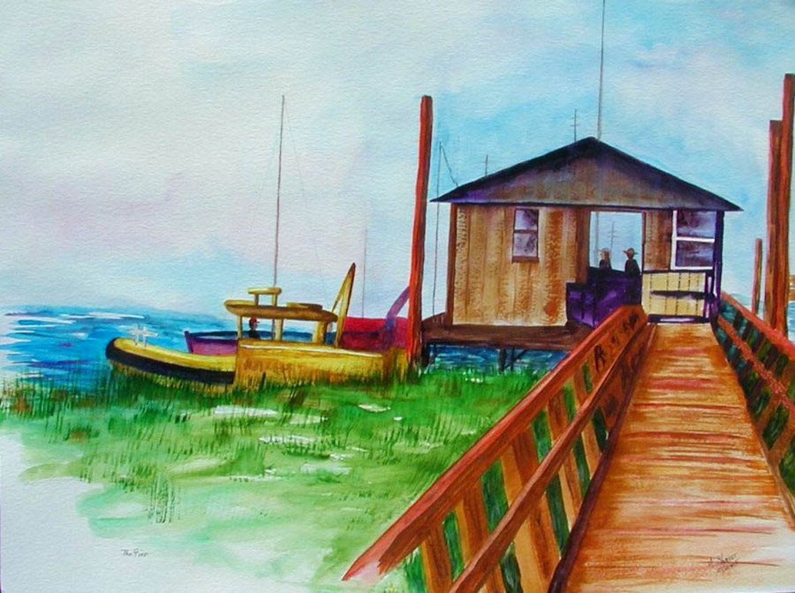 Fishing Pier Original Watercolor Paintingboat Dock - Etsy UK
