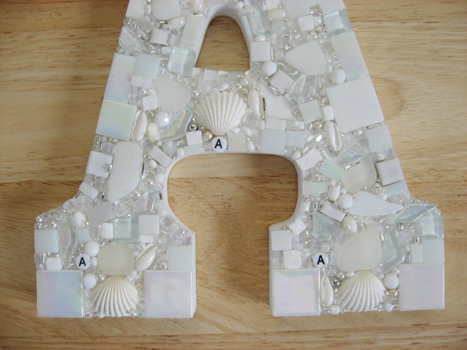 Mosaic Letter A Initial Ooak White With Sparkly Beads Shells - Etsy