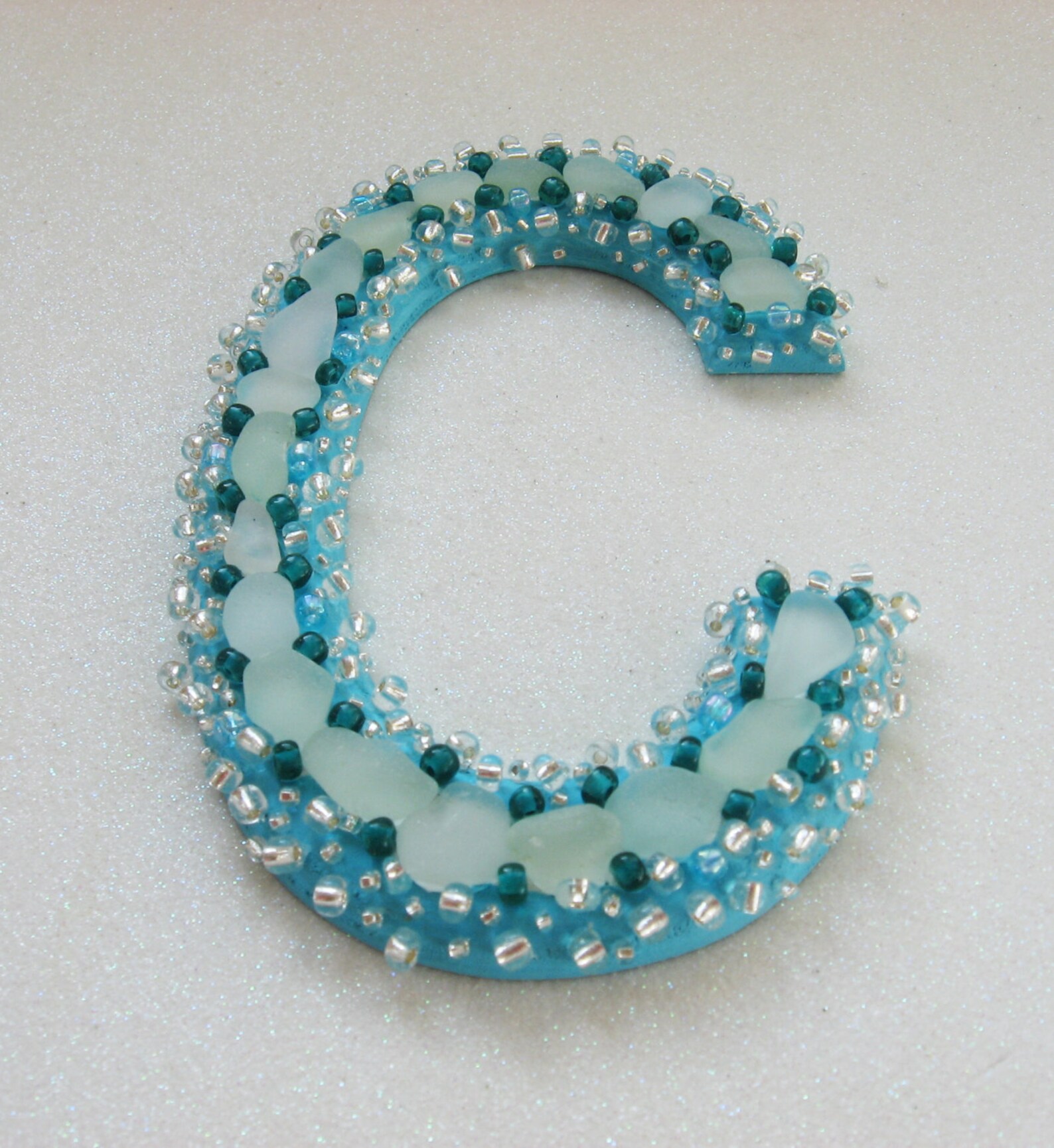 Mosaic Letter C Coastal Inspired Decor With White Sea Glass and Sparkly ...