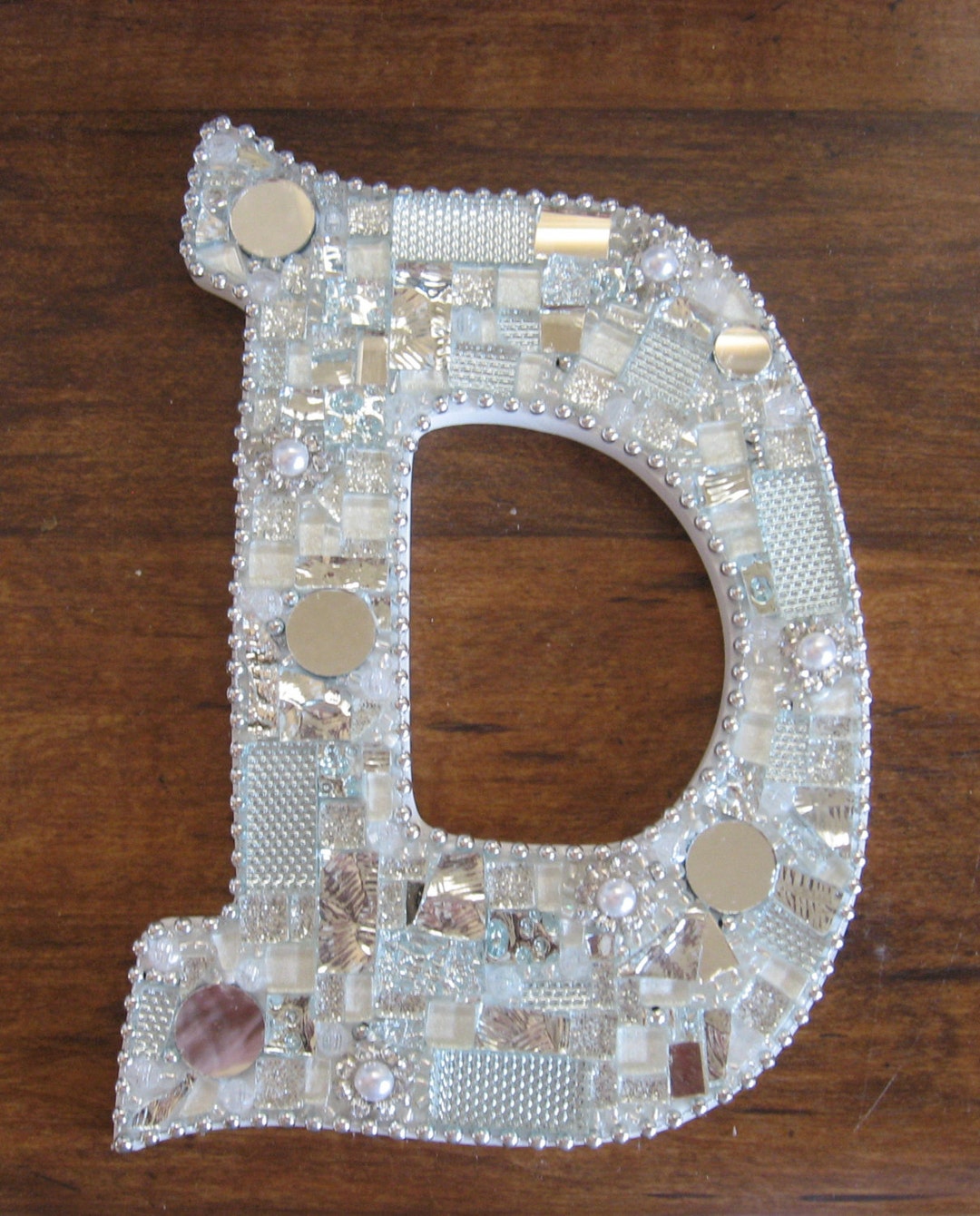Mosaic Letter D Initial Sparkly Beads Mirrored Glass Glitzy Holiday ...