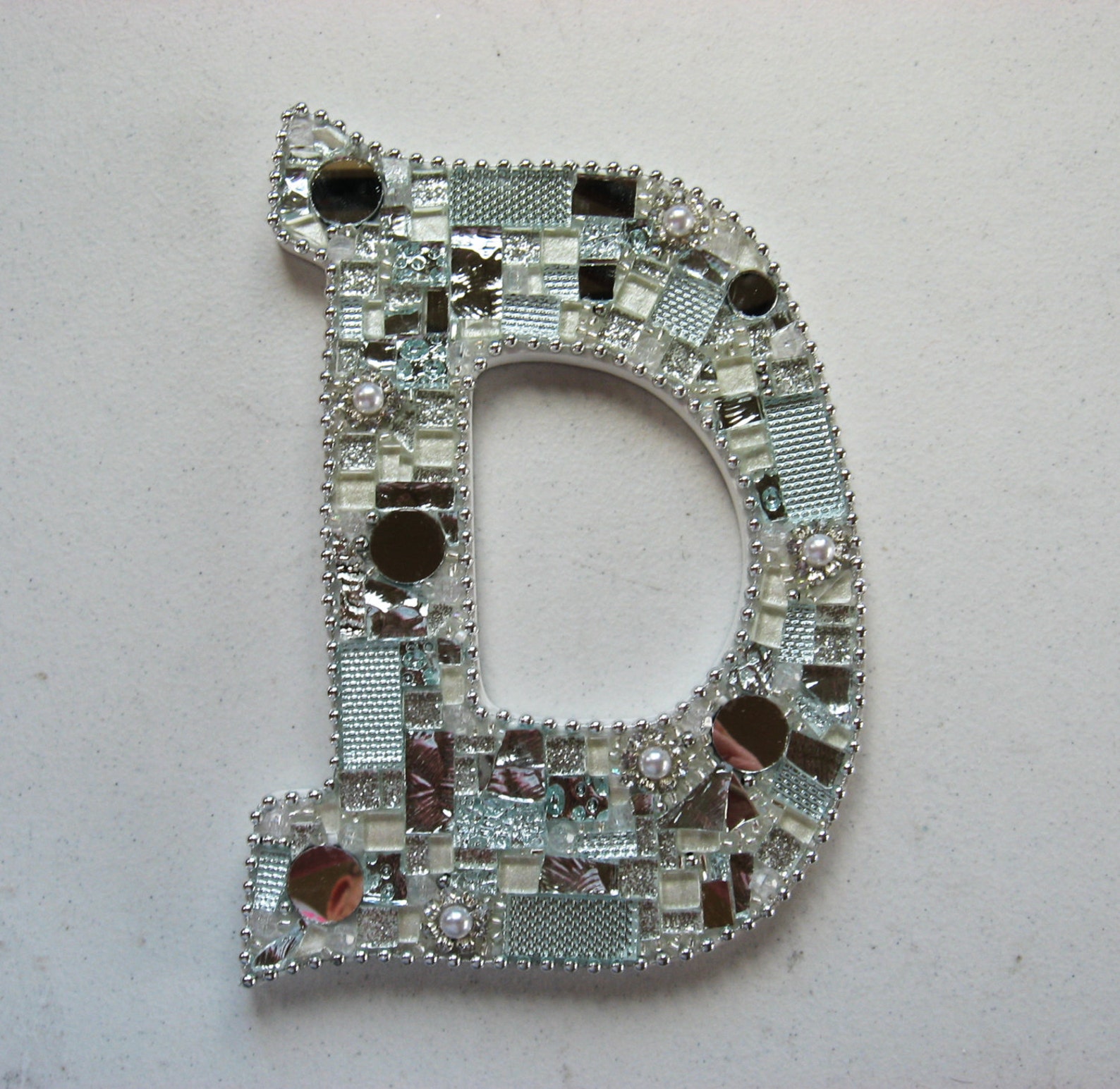 Mosaic Letter D Initial Sparkly Beads Mirrored Glass Glitzy Holiday ...