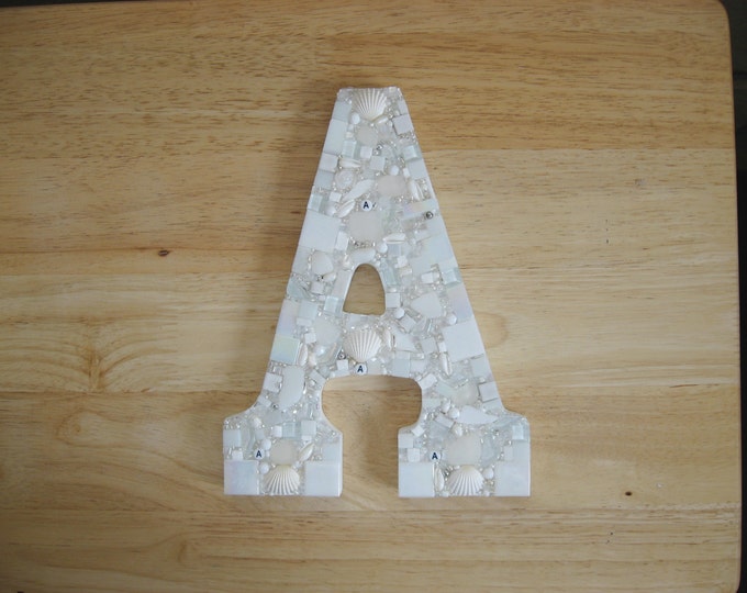 Mosaic Letter A Initial Ooak White With Sparkly Beads, Shells, Seaglass ...