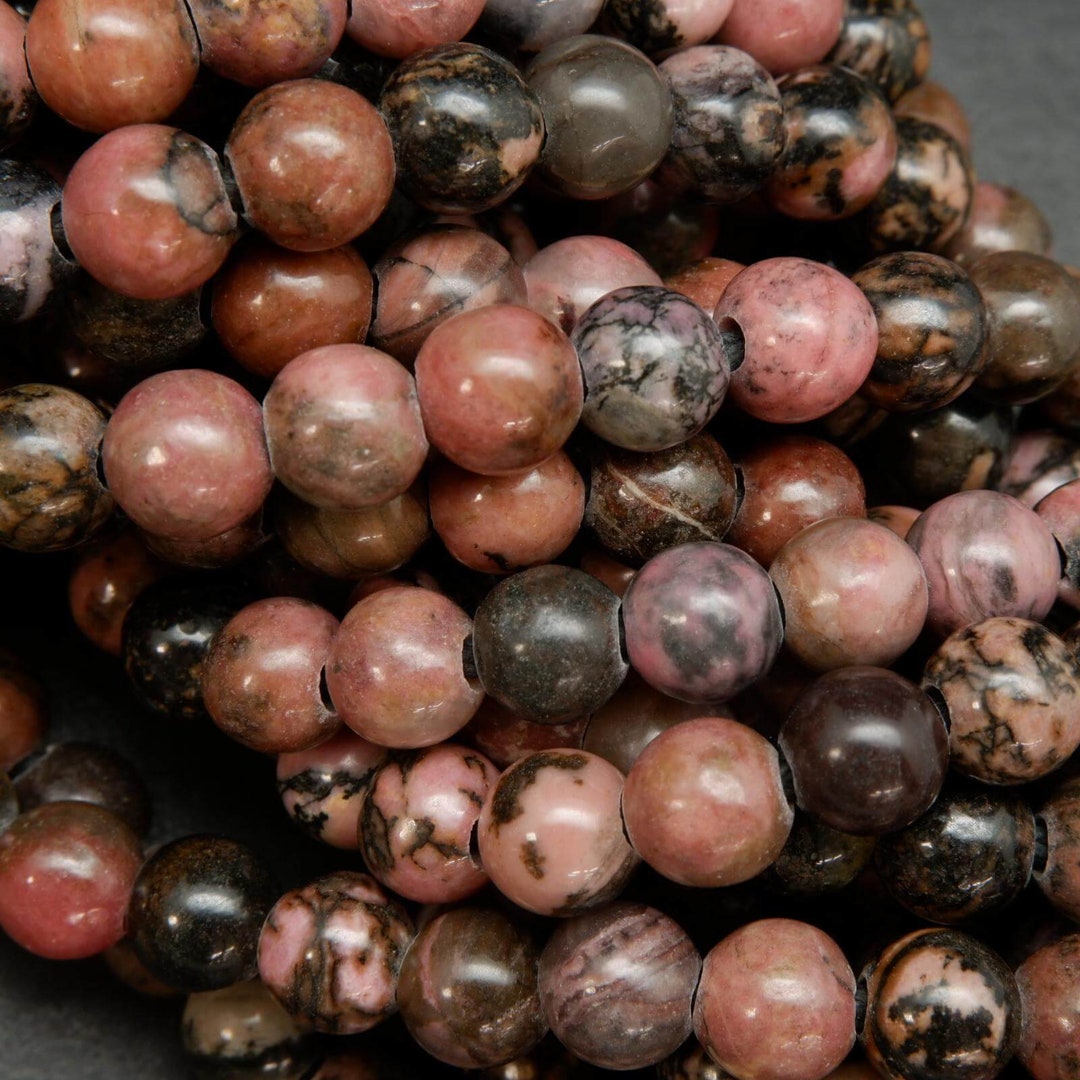 Rhodonite W/ Matrix Smooth Round 8mm 10mm Large Hole - Etsy