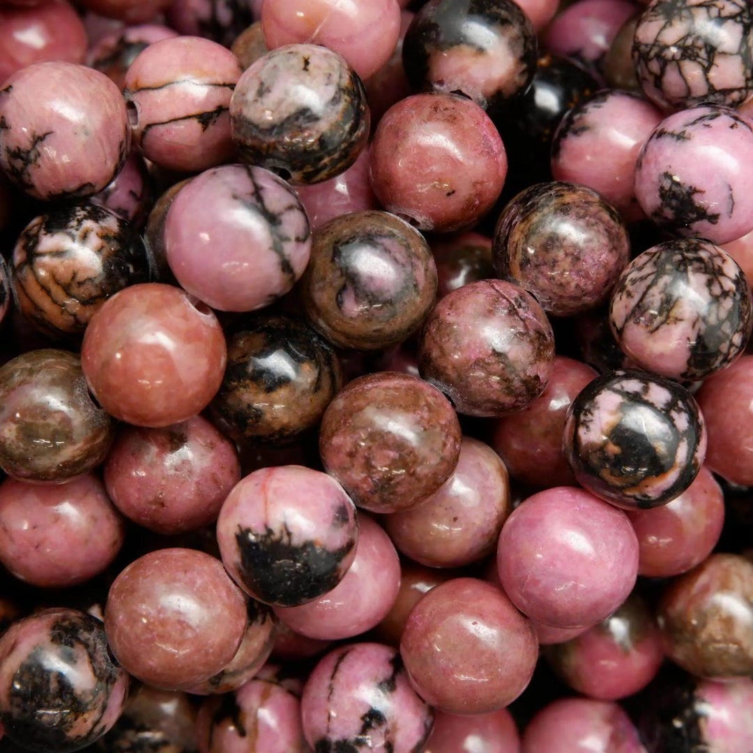 Rhodonite W/ Matrix A · Smooth · Round · 4mm, 8mm, 10mm - Etsy
