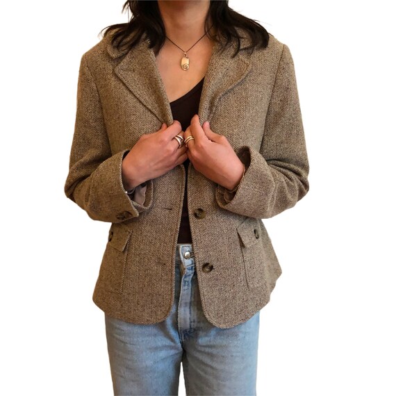 Vintage Tweed Tan L.L. Bean Wool Silk Blazer / Collar… - Gem