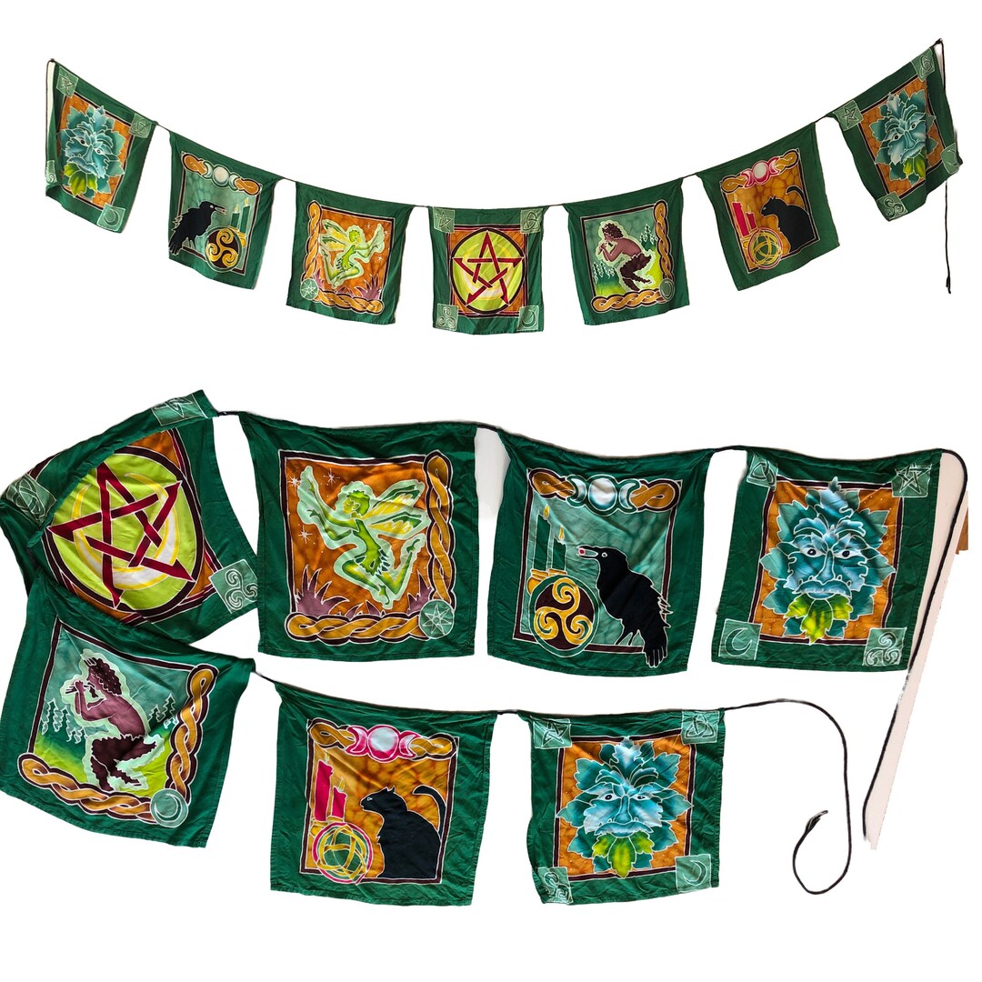 Green Batik Raven Song Pagan Prayer Flags Wiccan Textile - Etsy
