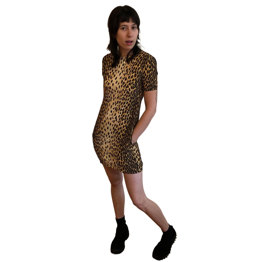 R13 Short Sleeve Cheetah Print Mini Dress With Pockets / Indie Sleaze ...