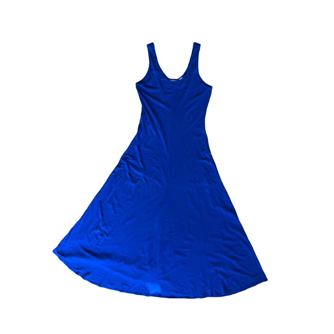 Vintage Cobalt Blue Tank Stretchy Cotton Fit and Flare Maxi Dress / 90s ...