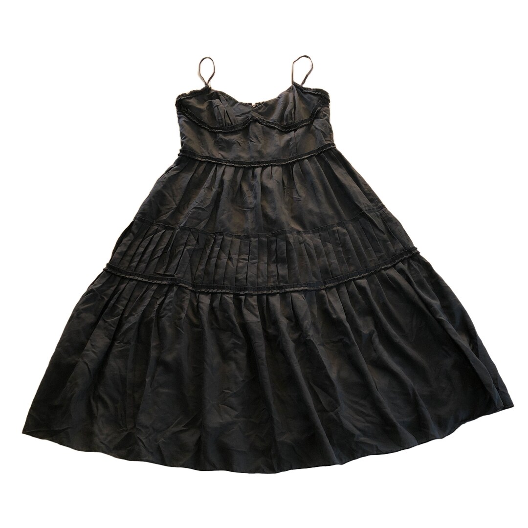 Vintage Black Ann Taylor Fit & Flare Pleated Tank Midi Tiered Dress ...