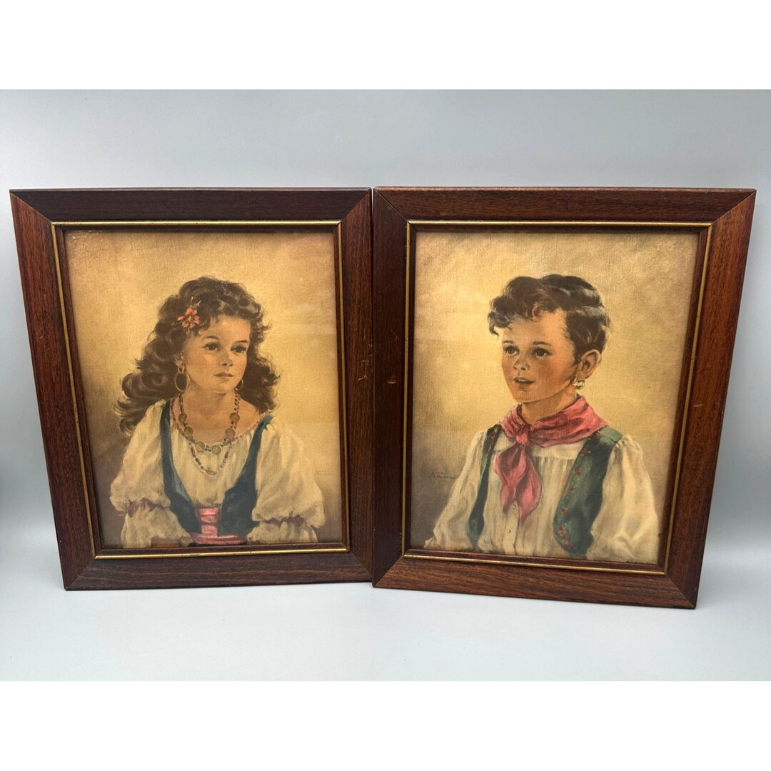 Vintage Gypsy Chico and Elena Children Framed Print Set by Anne Allaben ...