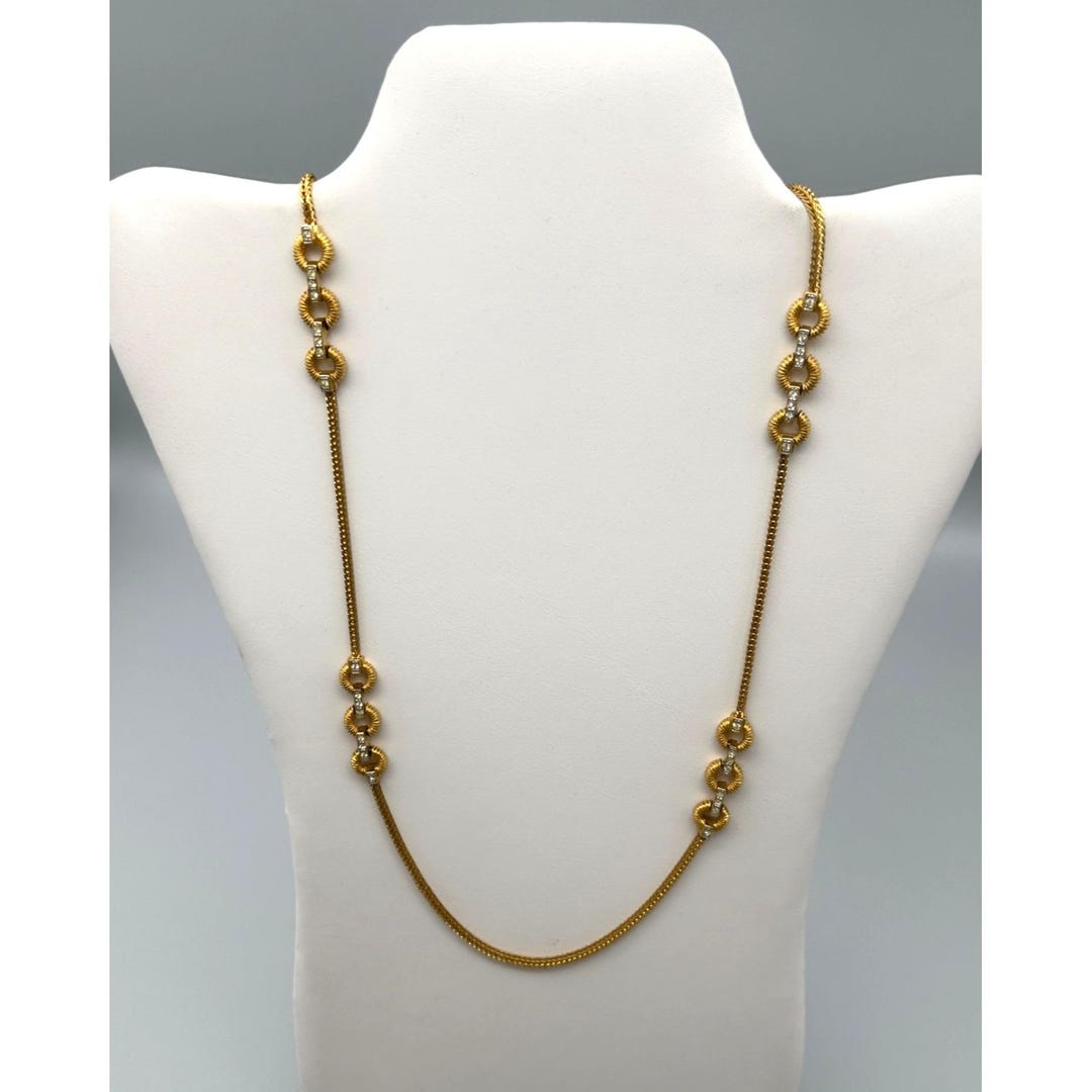 Vintage Chain Necklace With Interlocking Rings & Rhinestone Accents 28 ...