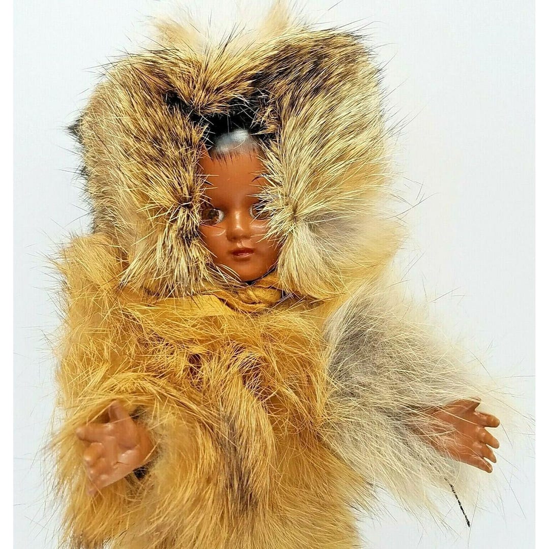 Native Doll Real Fur Open Close Eyes Alaskan 8" NIB Vintage Eskimo ...