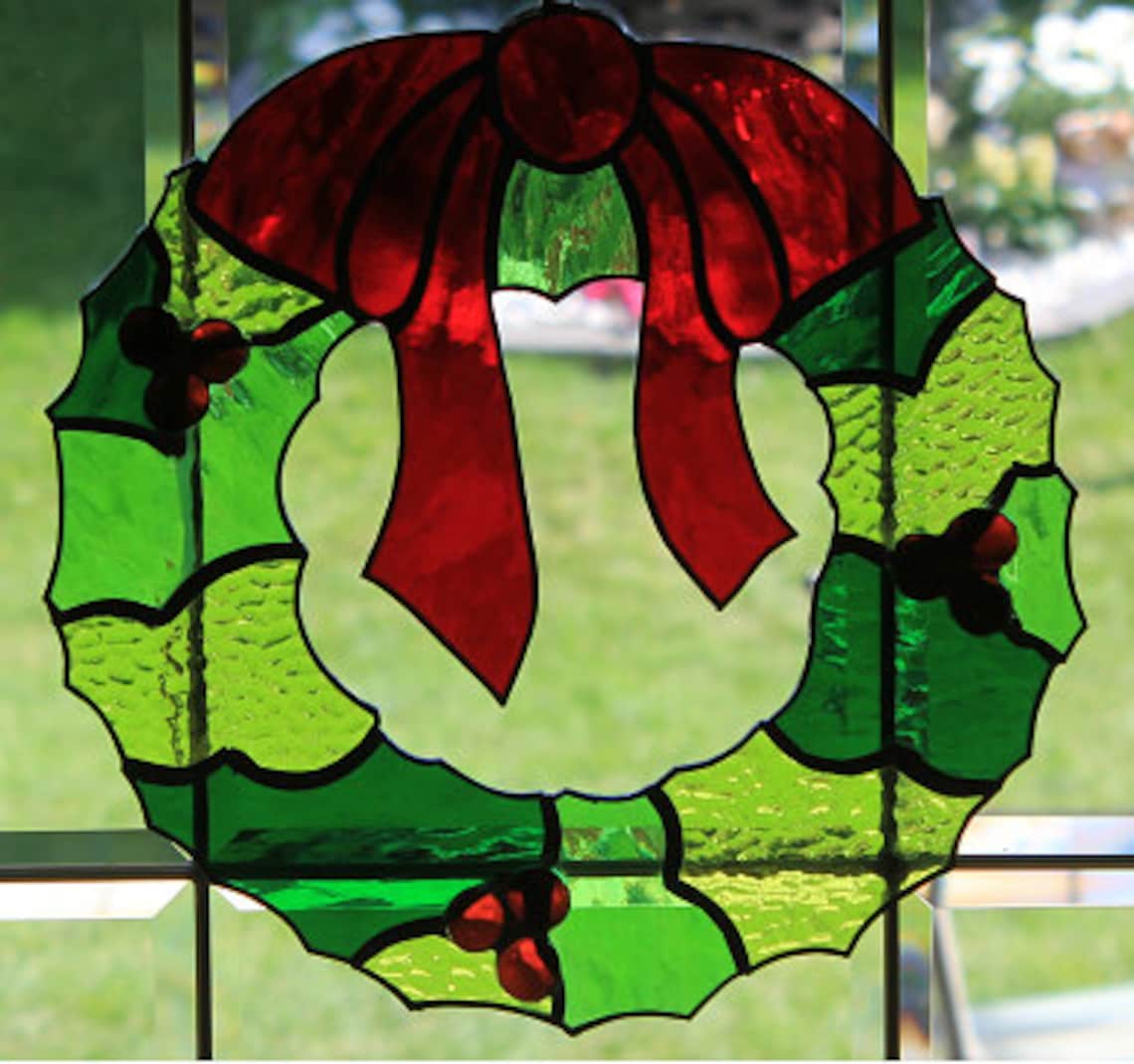 Stained Glass Large Christmas Wreath Suncatcher/ Wall Hanging - Etsy