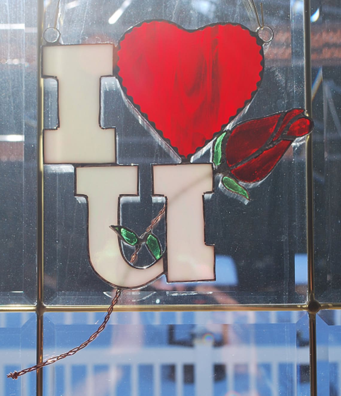 Stained Glass "i Love You" With a Rose Suncatcher, Wall Hanging, Home ...