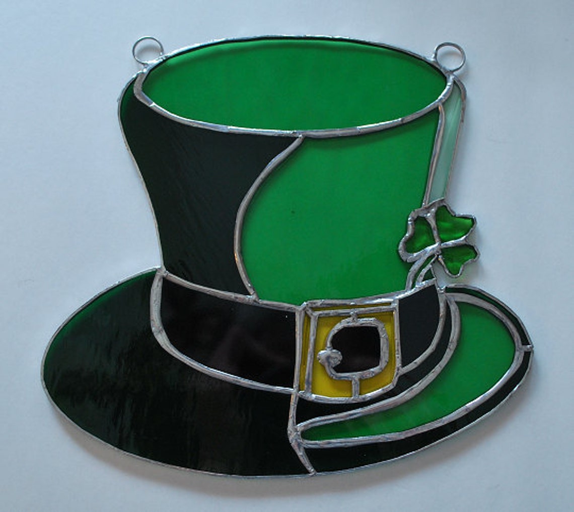 Stained Glass St Patricks Day Top Hat With Shamrock Suncatcher | Etsy
