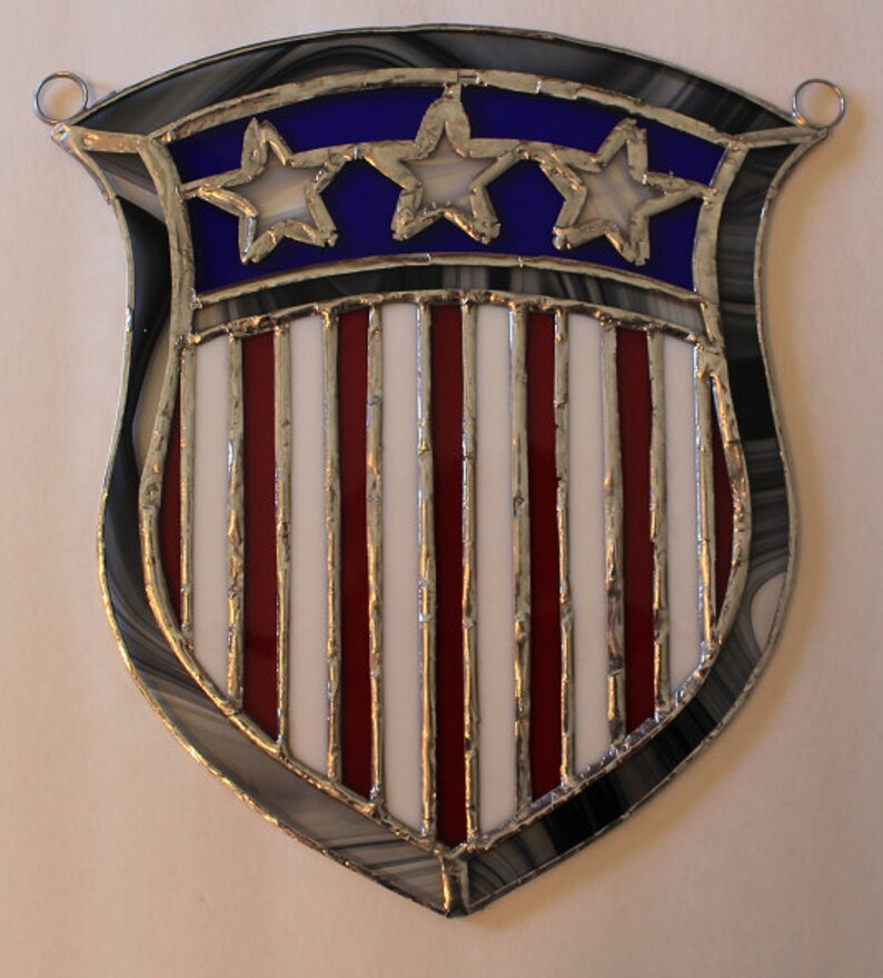 Stained Glass Old Glory Shield Suncatcher Wall Hanging 4th | Etsy