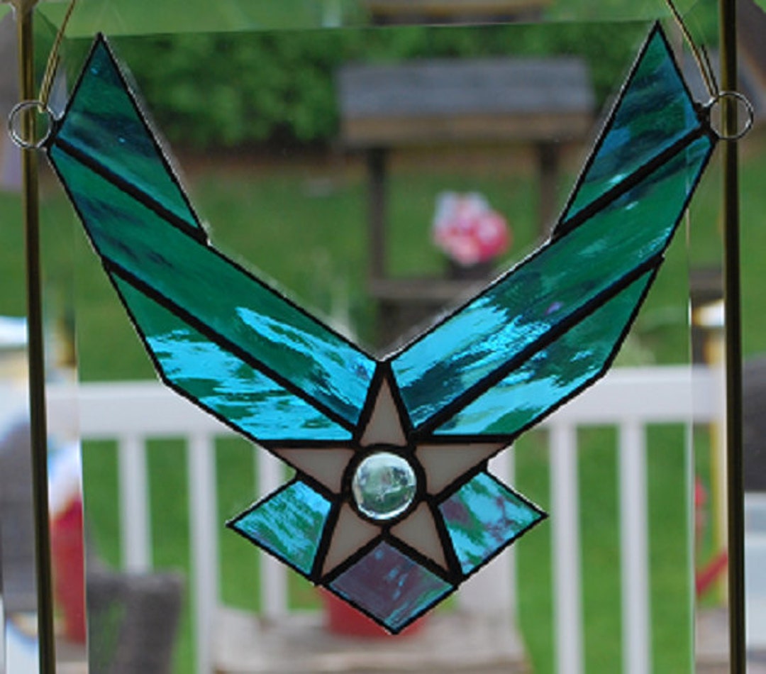 Stained Glass Air Force Logo With Baby Blue Glass Gem Suncatcher Wall ...