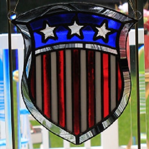 Stained Glass Old Glory Shield Suncatcher, Wall Hanging, 4th of July ...