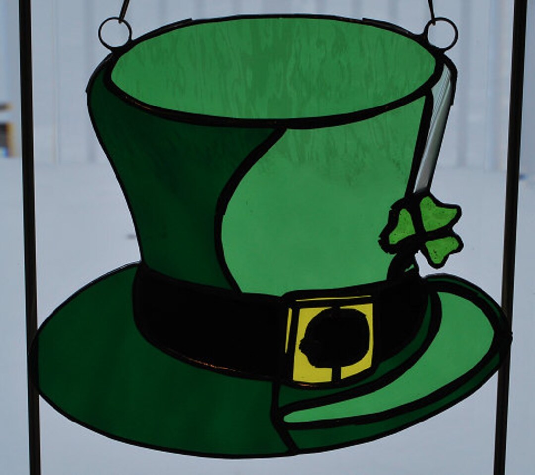 Stained Glass St Patricks Day Top Hat With Shamrock Suncatcher Wall ...