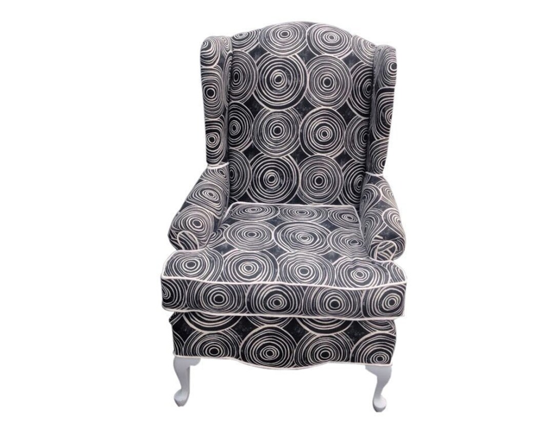 SOLD Wingback Chair With Mid Century Modern Circle Fabric and White ...