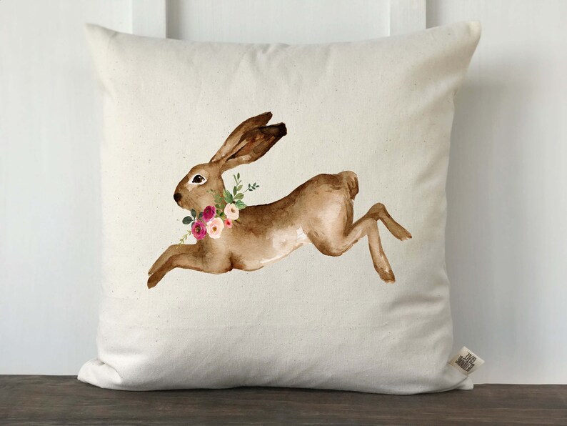 Spring Pillow Cover Farmhouse Easter Watercolor Rabbit With - Etsy