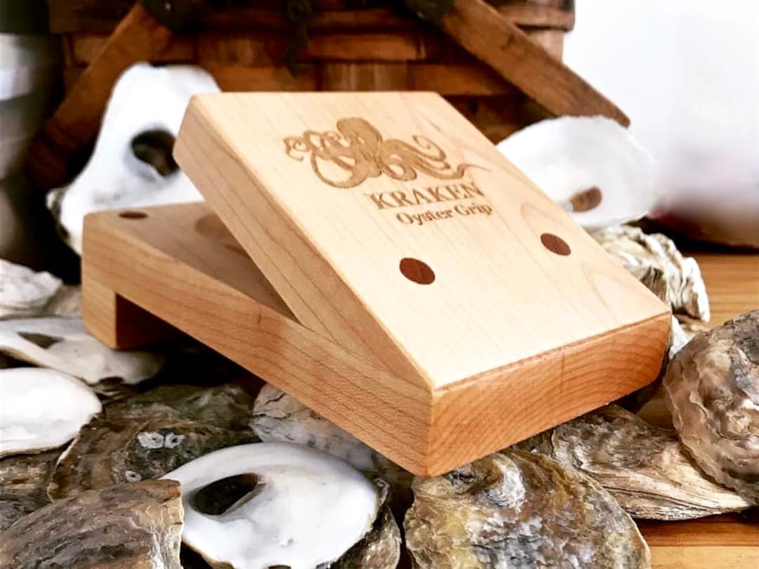 KRAKEN Oyster Grip Shuck Tool Clamp Wedge Wood Maple Maine Shucker ...