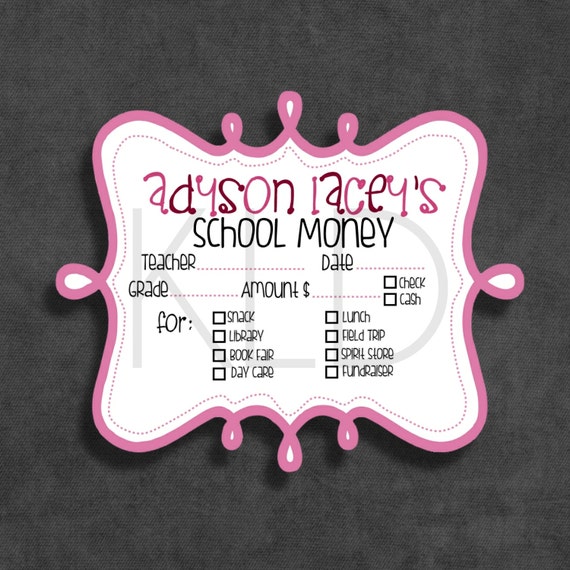 Items similar to School Money Label Doodle Frame with Pink Border for ...